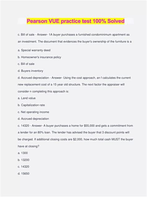 Pearson Vue Practice Test 100 Solved Pearson Vue Stuvia Us