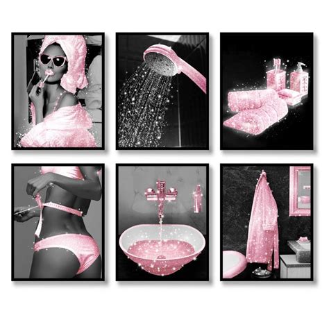 Fashion Wall Art Bathroom Wall Decor Prints Set Of 6 Black And White