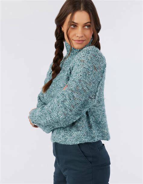 Oneill Floris Womens Marled Turtleneck Sweater Teal Blue Tillys