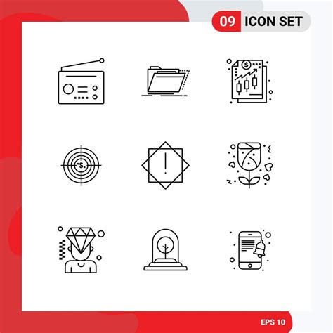 Editable Vector Line Pack Of 9 Simple Outlines Of Financial Business Folder Aim Money Editable