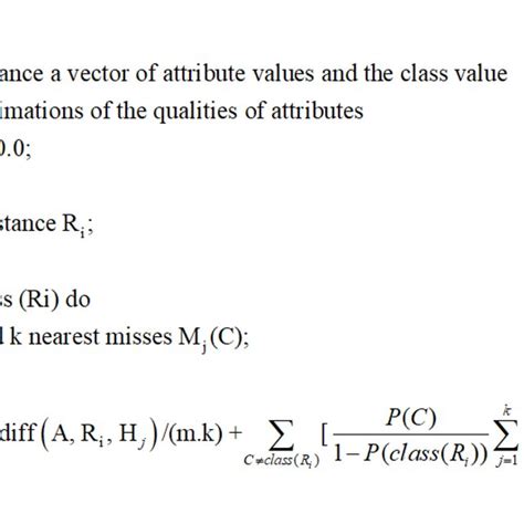 Pseudo Code Of The Basic Relief Attribute Evaluation Rfae Technique Download Scientific Diagram