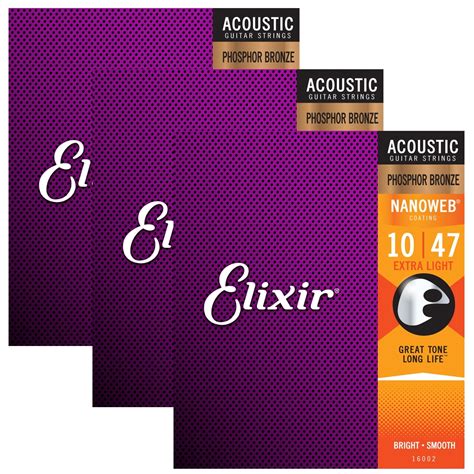 Elixir 3 Pack 16002 Nanoweb Phosphor Bronze Extra Light Acoustic Guitar
