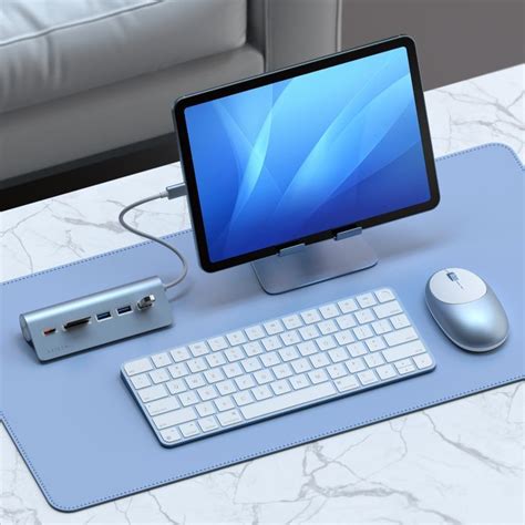 Blue Computer Setup With Macbook Pro