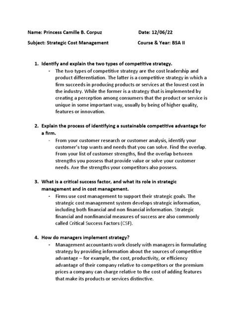Strategic Cost Management Activity 1 Pdf