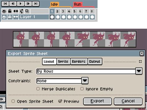 Cant Export Spritesheet By Row Help Aseprite Community