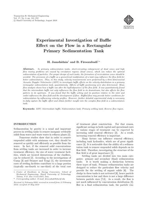 Pdf Experimental Investigation Of Baffle Effect On The Flow In A Rectangular Primary