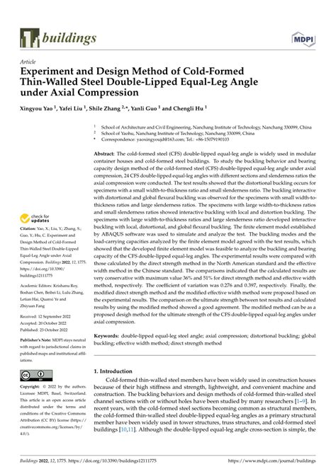 Pdf Experiment And Design Method Of Cold Formed Thin Walled Steel Double Lipped Equal Leg