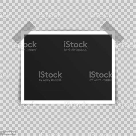 벡터 사진 프레임 모형 디자인입니다 투명 한 배경에 격리 된 스티커 테이프에 사진 프레임 벡터 일러스트레이션 검은색에 대한 스톡 벡터 아트 및 기타 이미지 Istock