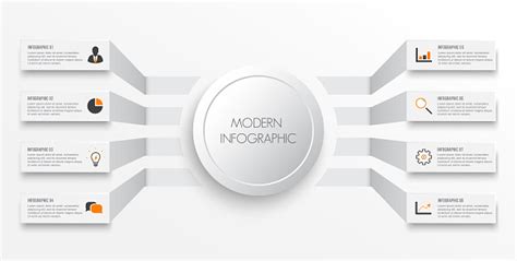 3d 종이 레이블 통합 된 원형 벡터 Infographic 템플릿 8 옵션 비즈니스 개념입니다 콘텐츠 다이어그램 순서도 단계 부품 타임 라인 인포 그래픽 워크플로 차트에 대