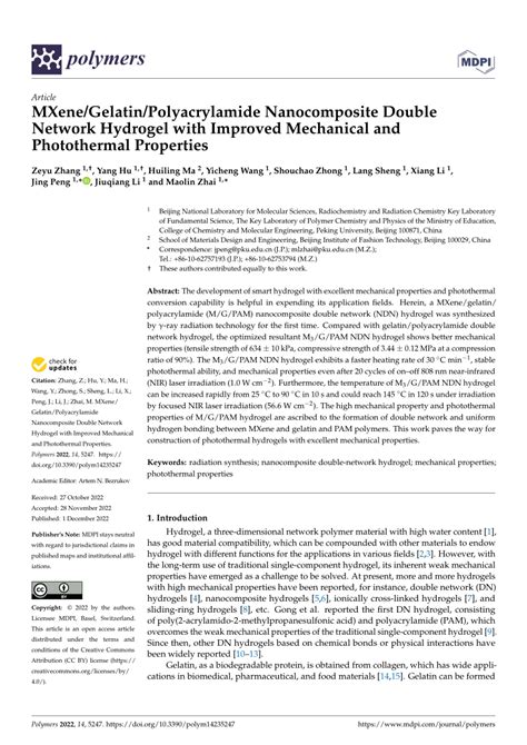 Pdf Mxenegelatinpolyacrylamide Nanocomposite Double Network