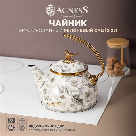 Чайник для плиты эмалированный 2 2 л Agness ЯБЛОНЕВЫЙ САД для всех видов плит купить с