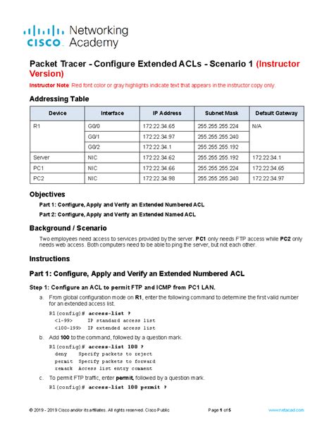 5412 Packet Tracer Configure Extended Ipv4 Acls Scenario 1 Ilm