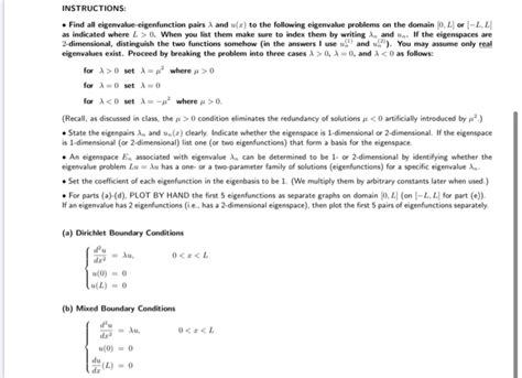 Solved Instructions • Find All Eigenvalue Eigenfunction