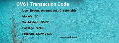 OV61 SAP Tcode For Recon Account Det Create Table