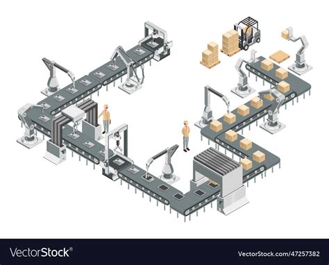 Robotic Assembly Line In An Automated Factory Vector Image