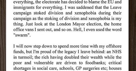 David Cameron Resigns As Mp Here Is His Resignation Letter Imgur