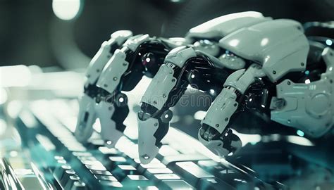 Robotic Hand Typing On Modern Keyboard With Precision In High Tech Environment Stock Image