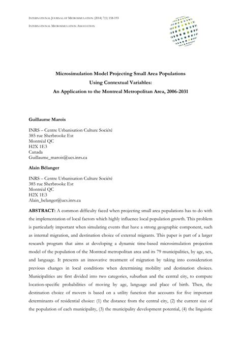 Pdf Microsimulation Model Projecting Small Area Populations Using Contextual Variables An