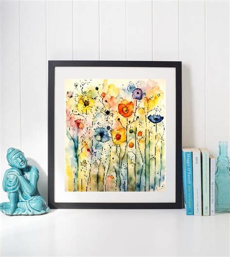 Vibrant Whimsical Watercolor Wildflowers Flowers Blossoms Fantasy Flora