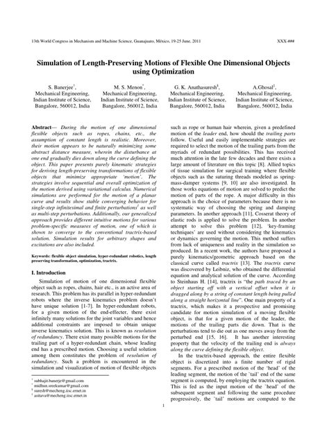Pdf Simulation Of Length Preserving Motions Of Flexible One Dimensional Objects Using Optimization
