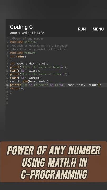 Power Of Any Number Using Mathh In C Programming Power Cprogramming Math Coading Youtube