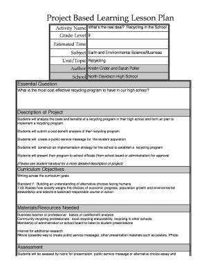 Project Based Learning Lesson Plan Fill And Sign Printable Template Online