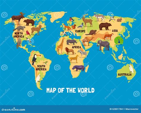 Animals World Map Stock Vector Illustration Of Camel 62801784
