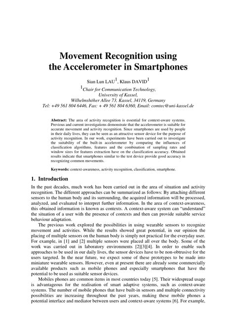 Pdf Movement Recognition Using The Accelerometer In Smartphones