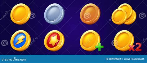 Gold Coins Icons Tokens For Game Ui Interface Stock Vector Illustration Of Golden Rank