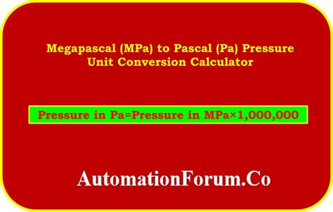 Megapascal Mpa To Pascal Pa Pressure Unit Conversion Calculator