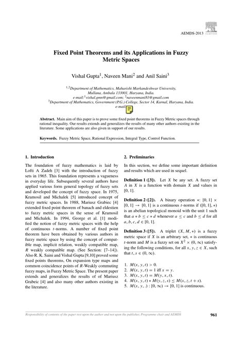 PDF Fixed Point Theorems And Its Applications In Fuzzy Metric Spaces
