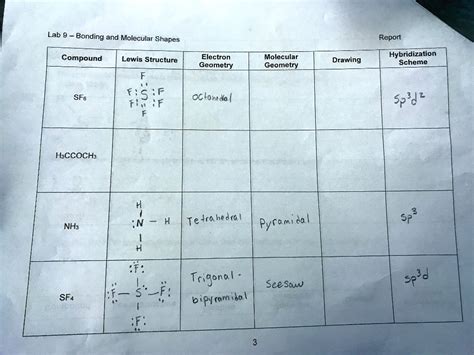 Lab 9 Bonding And Molecular Shapes Compound Lewis Structure Report Electron Geometry Molecular