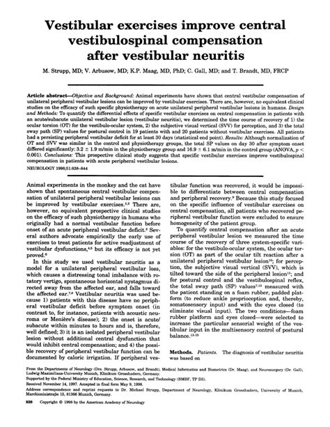 Pdf Vestibular Exercises Improve Central Vestibulospinal Compensation After Vestibular Neuritis