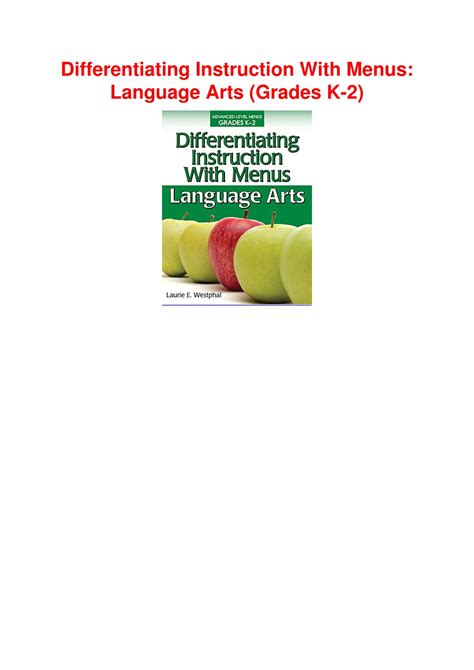 Ppt Pdfbook Differentiating Instruction With Menus Language Arts Grades K 2 Powerpoint