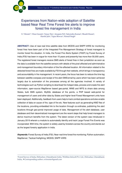 Pdf Experiences From Nation Wide Adoption Of Satellite Based Near Real Time Forest Fire Alerts