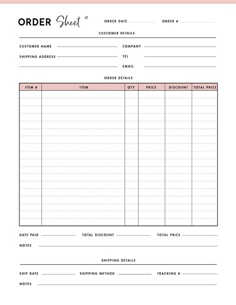 Pin By Loveliness Natividad On Order Sheets Free Printable Order Form