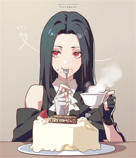Safebooru 1other Androgynous Ascot Asymmetrical Gloves Bare Shoulders Birthday Cake Black Hair