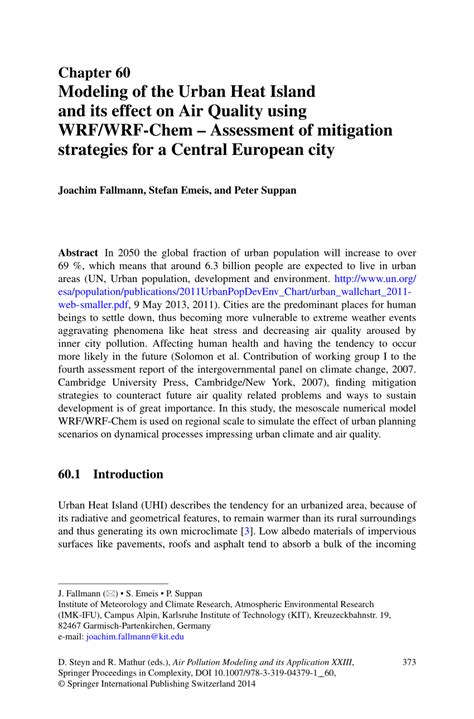 Pdf Modeling Of The Urban Heat Island And Its Effect On Air Quality Using Wrf Wrf Chem