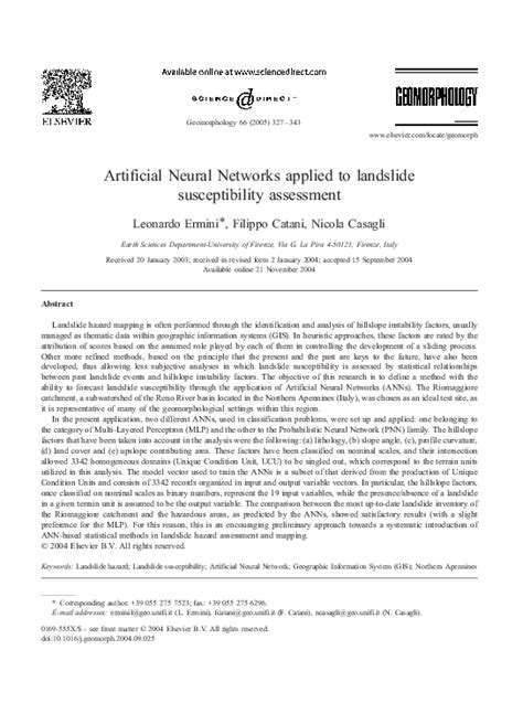 pdf artificial neural networks applied to landslide susceptibility