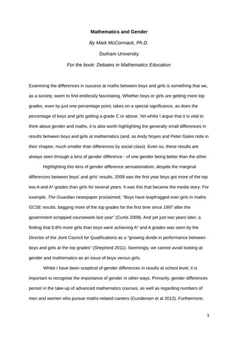 Pdf Mathematics And Gender