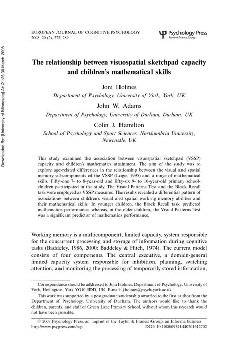 Pdf The Relationship Between Visuospatial Sketchpad Capacity And