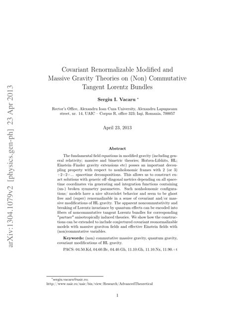 Pdf Covariant Renormalizable Modified And Massive Gravity Theories On Non Commutative