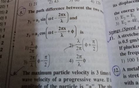 The path difference betweent y1 a1 sin ωtλ2πx and y2 a2 cos ωtλ2πx