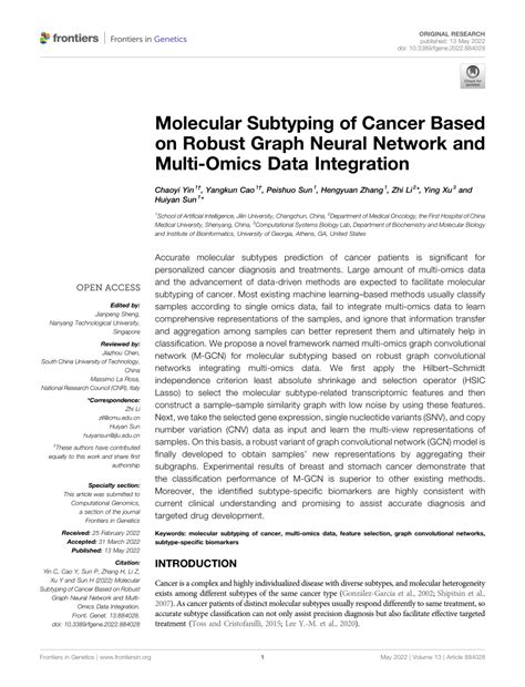 Pdf Molecular Subtyping Of Cancer Based On Robust Graph Neural Network And Multi Omics Data