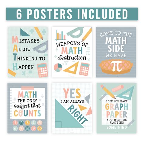 Boho Math Bulletin Board Posters Classroom Decor Set Of 6