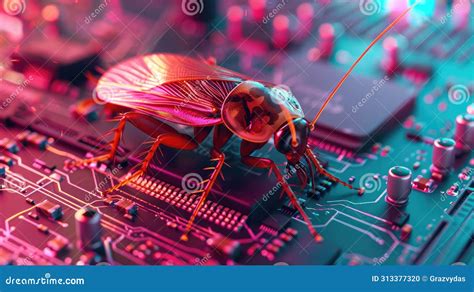 Cockroach On The Computer Microcircuits Concept Of Computer Bug And