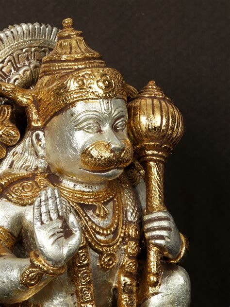 10 Seated Blessing Hanuman On Base Brass Statue Exotic India Art