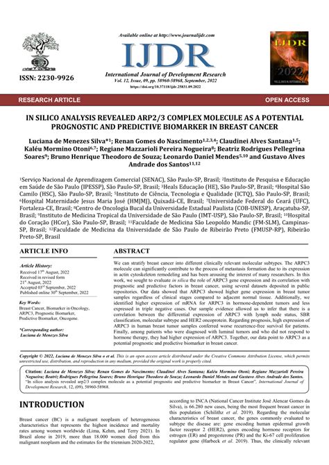 Pdf In Silico Analysis Revealed Arp23 Complex Molecule As A Potential Prognostic And