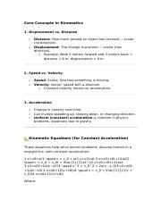 Understanding Kinematics Key Concepts And Equations Explained Course Hero