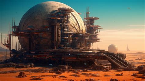 Ciudad Futurista En El Desierto Con Una Estructura De Cúpula Gigante